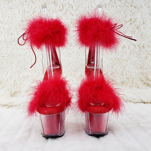 Pleaser | Shoes | Red Furry Marabou Feather 7 High Heel Platform Shoe ...